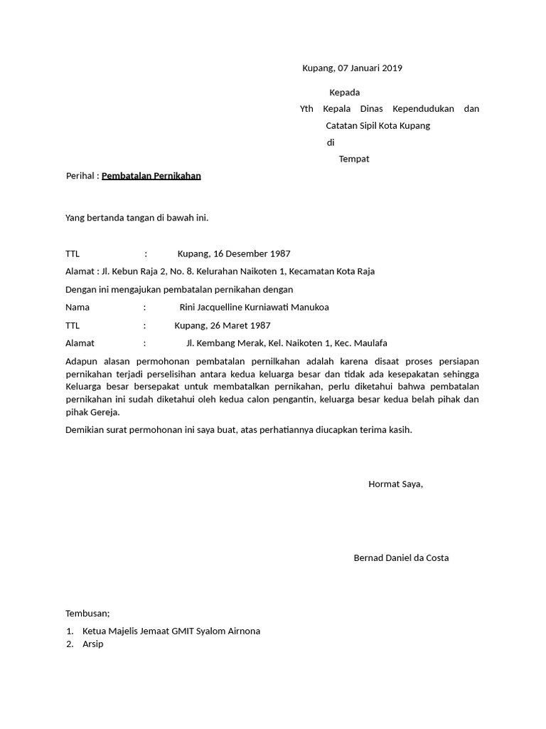 Surat Permohonan Pembatalan Nikah Advokasi | PDF