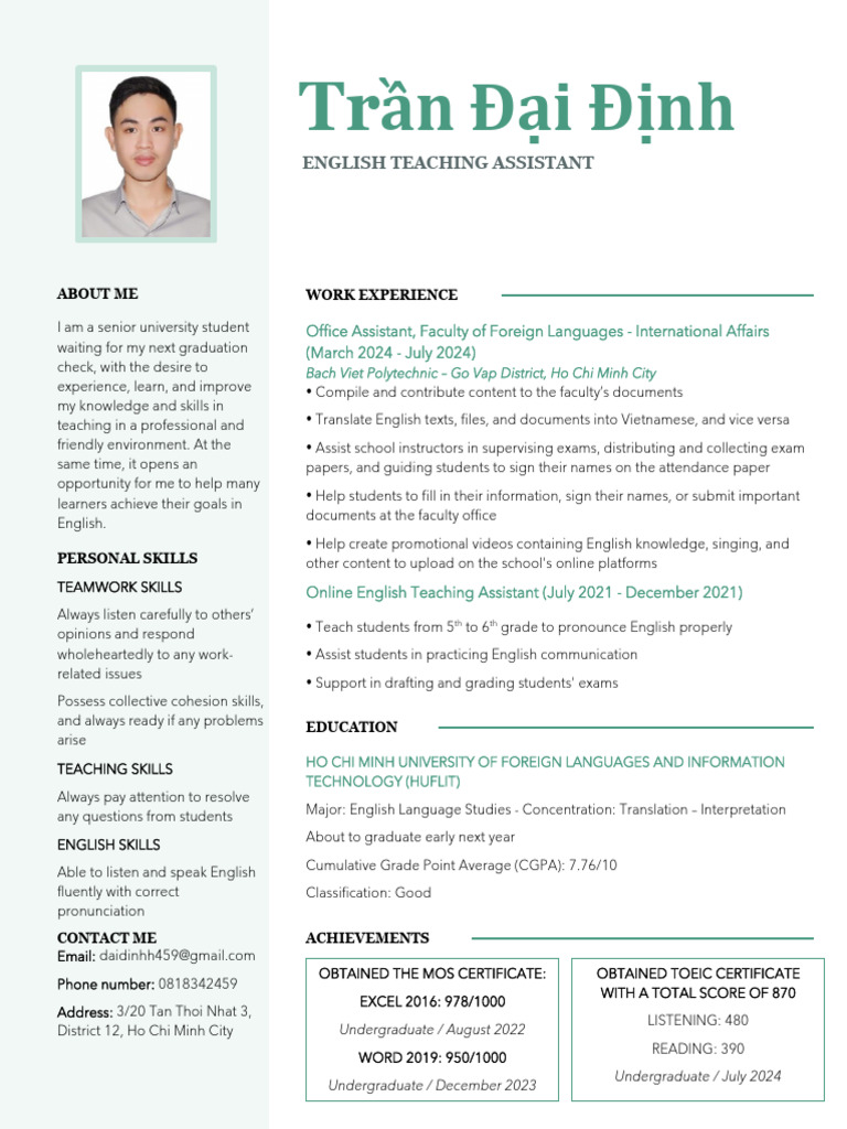 CV English (1) | PDF | English Language | Foreign Language