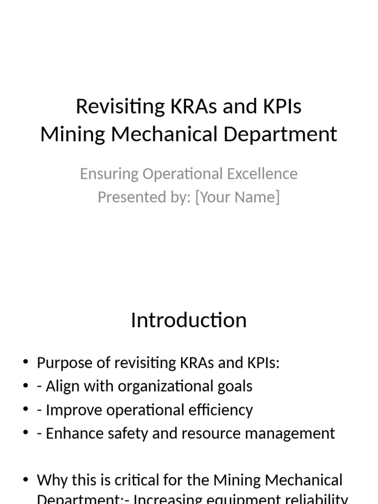 Mining Mechanical KRAs KPIs | PDF