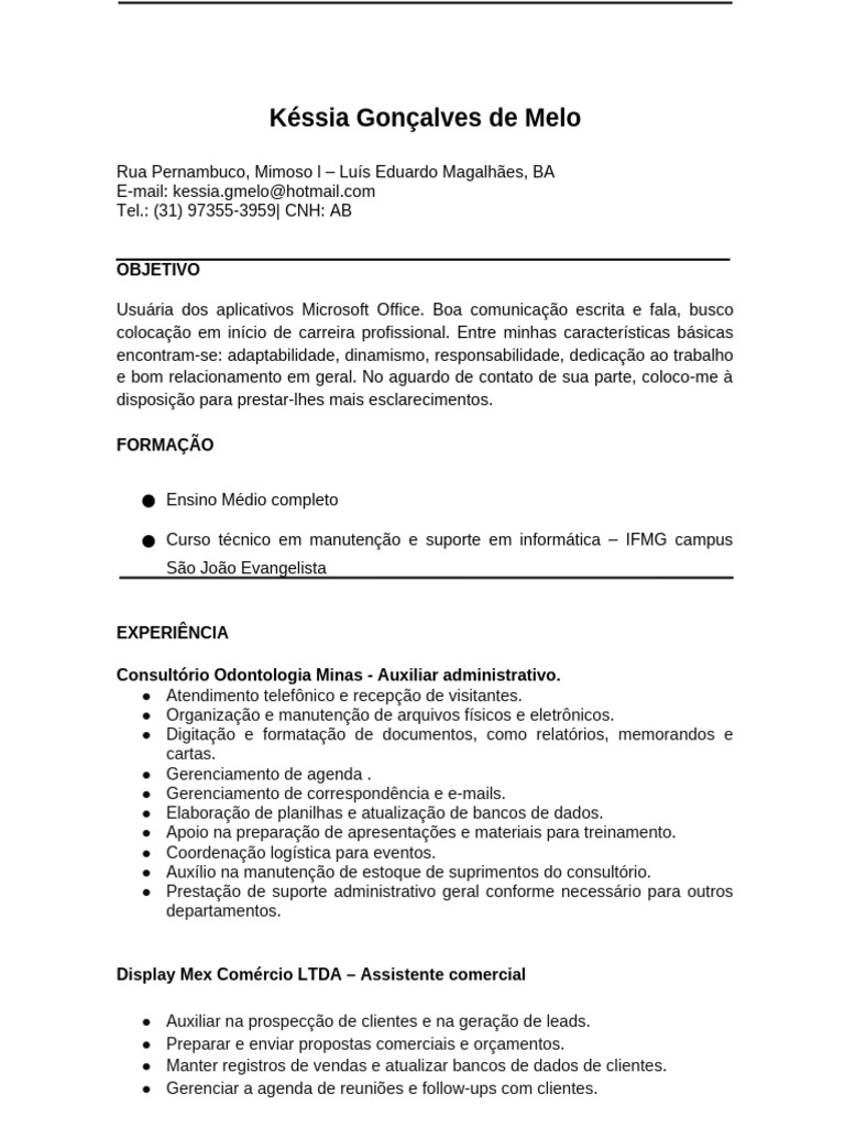 Curriculo Kessia G de Melo | PDF