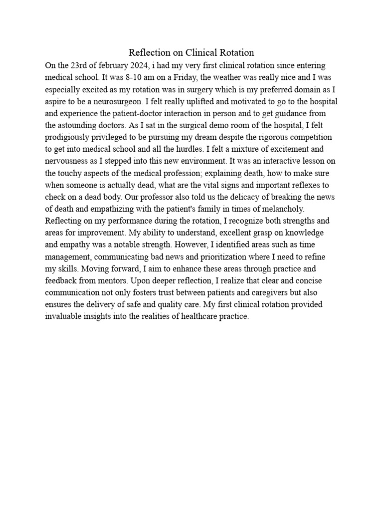 Reflection On Clinical Rotation | PDF