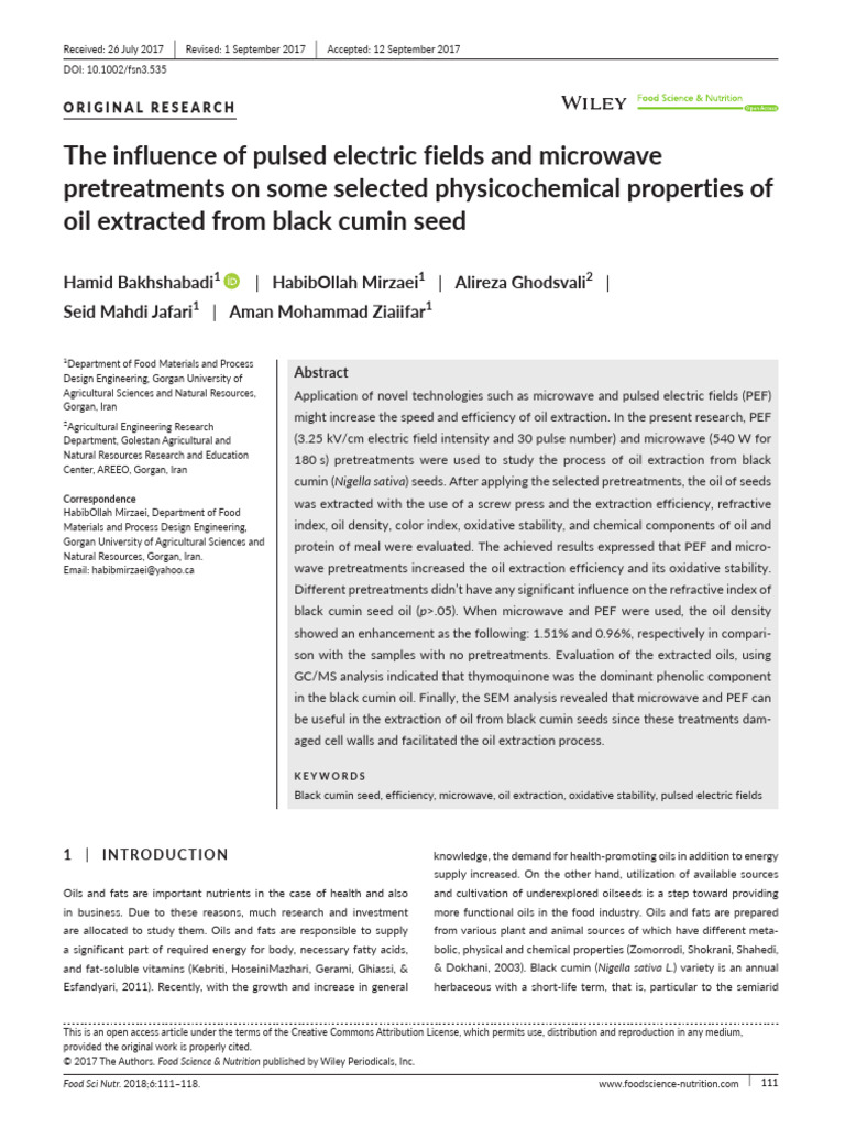 Oil Extraction from Black Cumin Seeds | PDF | Gas Chromatography