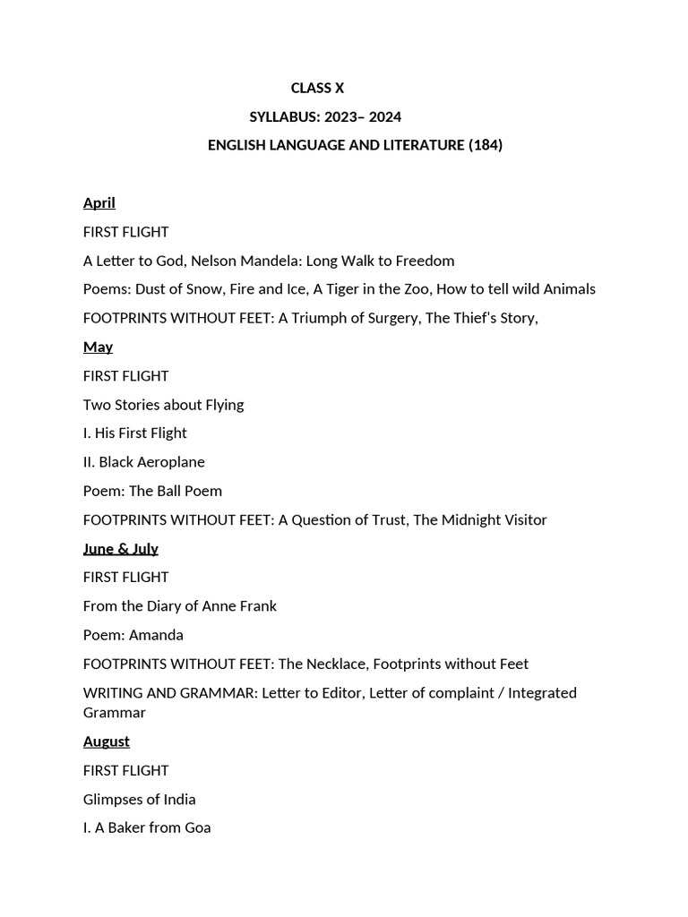 Class X English Syllabus 2023-24 | PDF