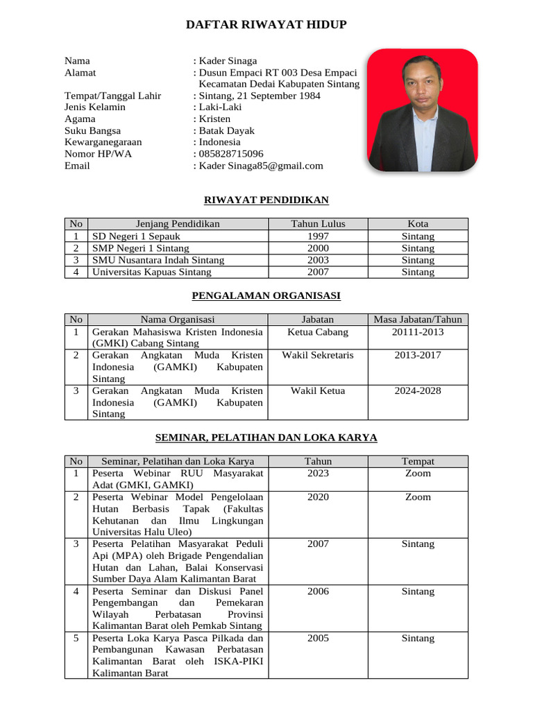 CV Kader Sinaga | PDF