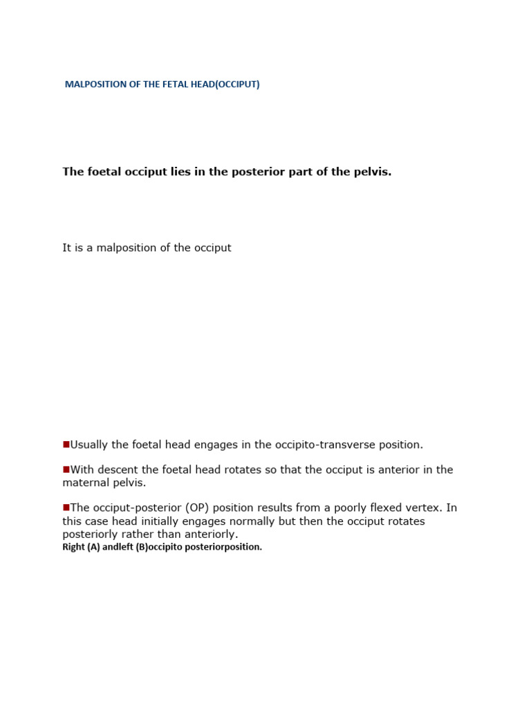 Malposition of The Fetal Head | PDF | Childbirth | Pelvis