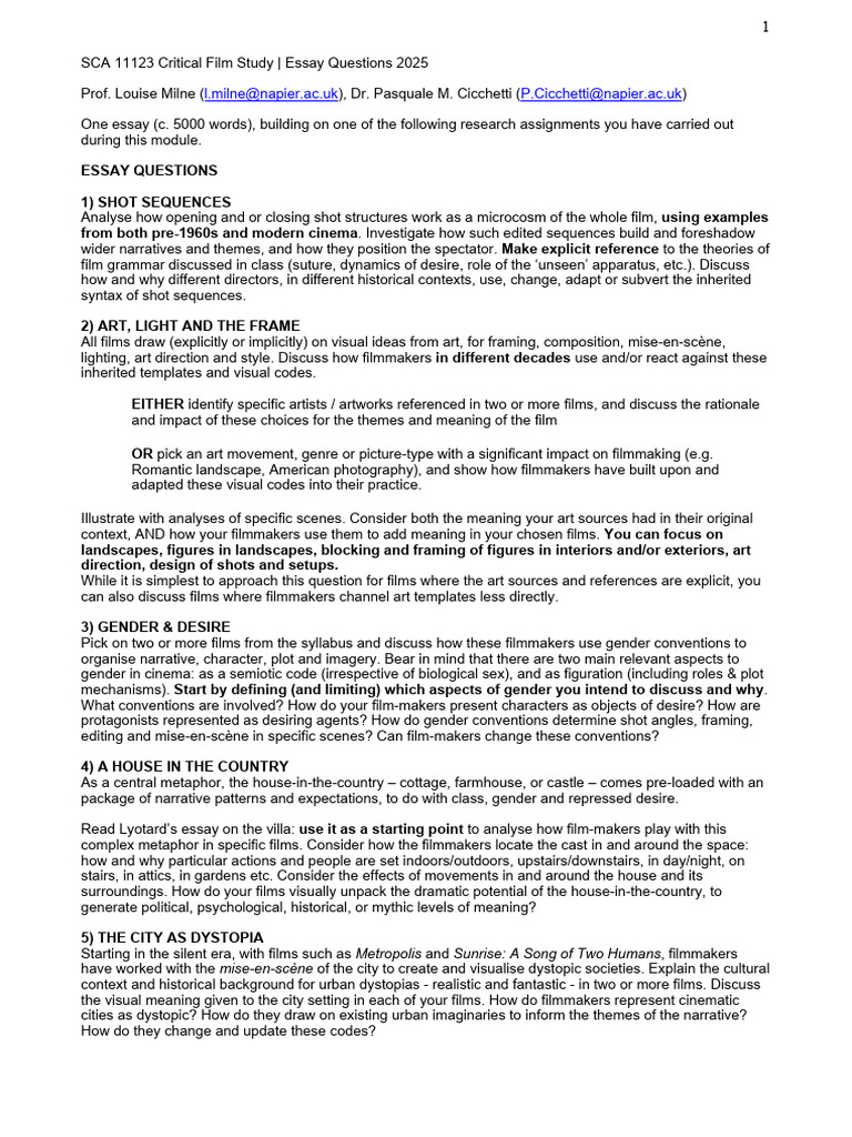 Critical Film Study Essay Questions 2025 | PDF | Essays | Narrative
