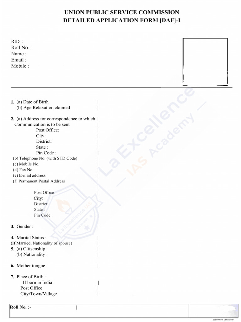 Sample Upsc Application Form | PDF