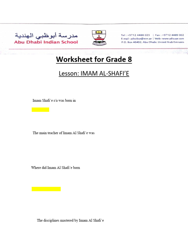 Worksheet GR 8 IMAM AL SHAFI'E-NOTEBOOK | PDF | Abrahamic Religions | Islamic Fundamentalism