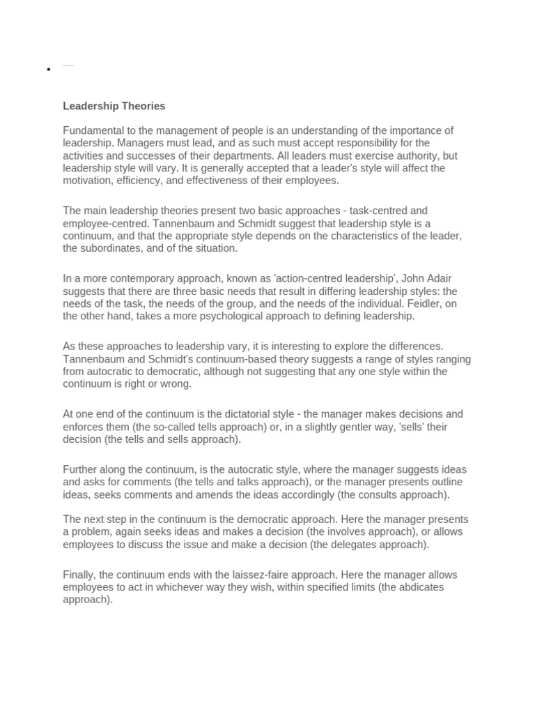 Theories of Leadership Style | PDF | Leadership | Behavioural Sciences