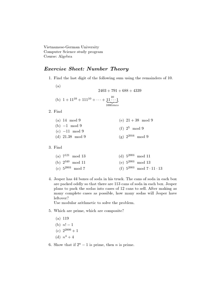 Discrete Mathematics - Number Theory Exercises | PDF | Mathematics | Number Theory