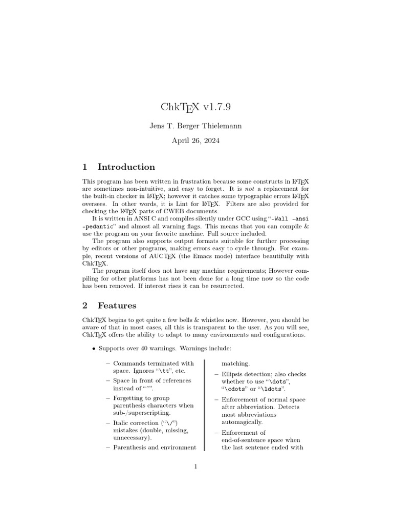 ChkTeX | PDF | Parameter (Computer Programming) | Command Line Interface