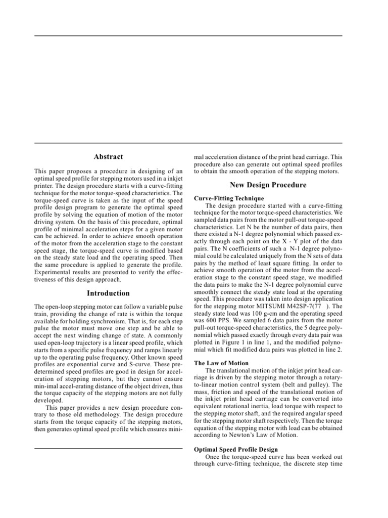 Optimal Speed Profiles for Inkjet Motors | PDF | Torque | Motion (Physics)