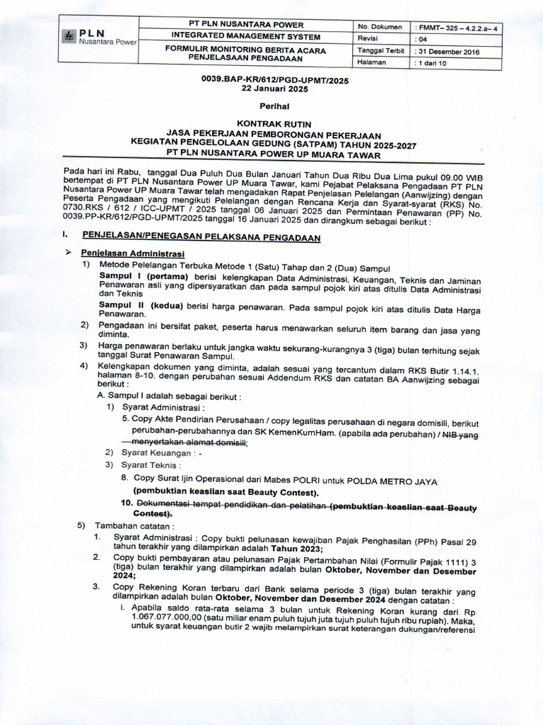 0039 BERITA ACARA AANWIJZING | PDF