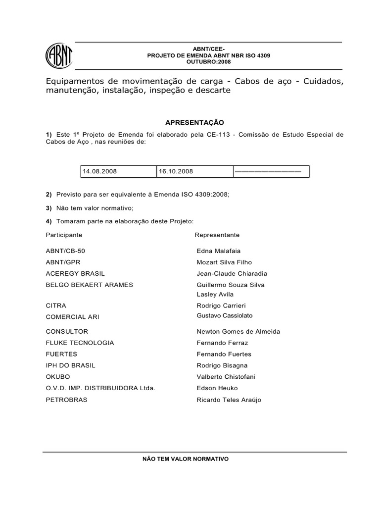 NBR ISO 4309 (2008) - Emenda 1 | PDF | Polímeros | Materiais