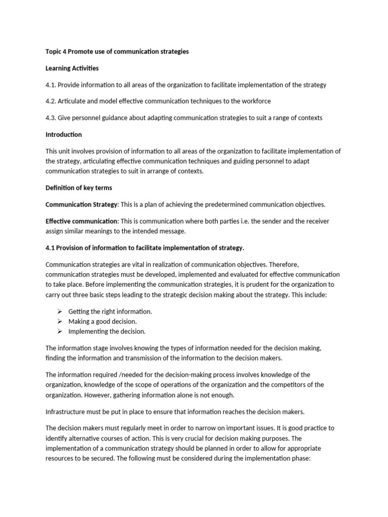 Topic 4 Promote Use of Communication Strategies-1 | PDF | Communication ...