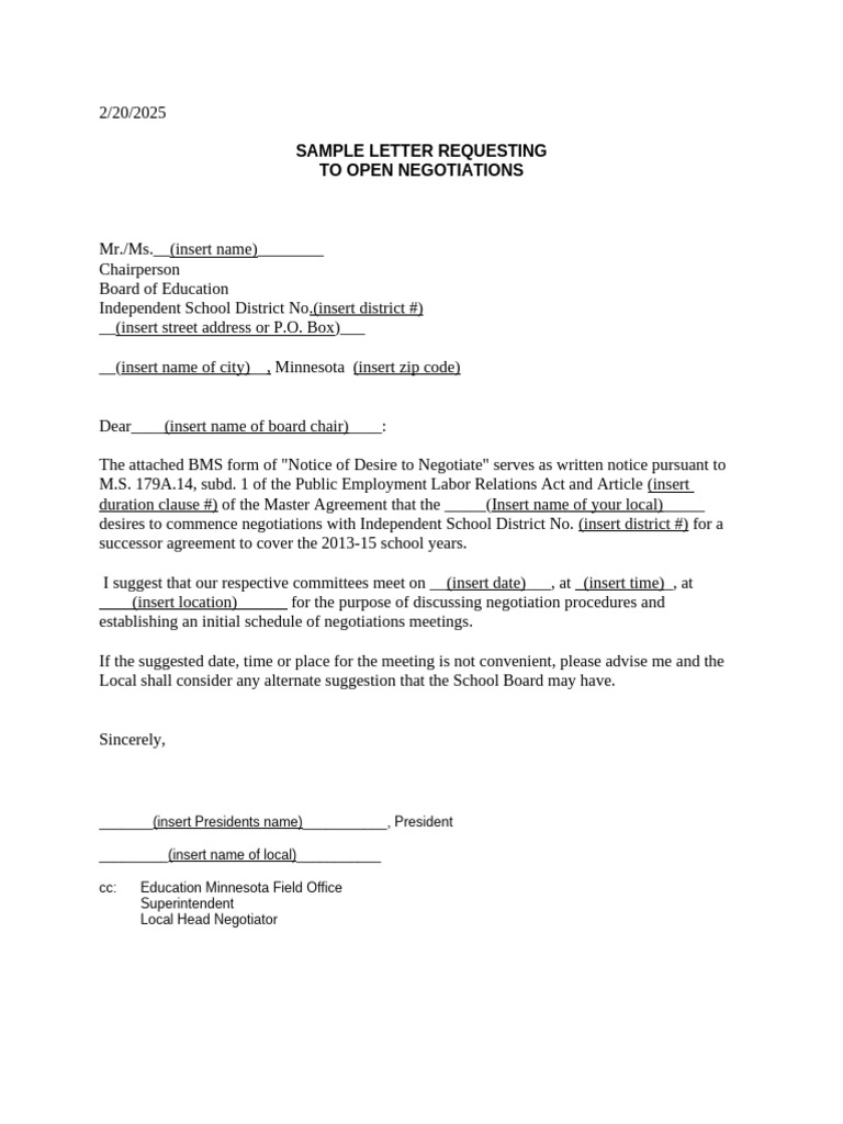 Sample Letter Opening Negotiations 2 | PDF