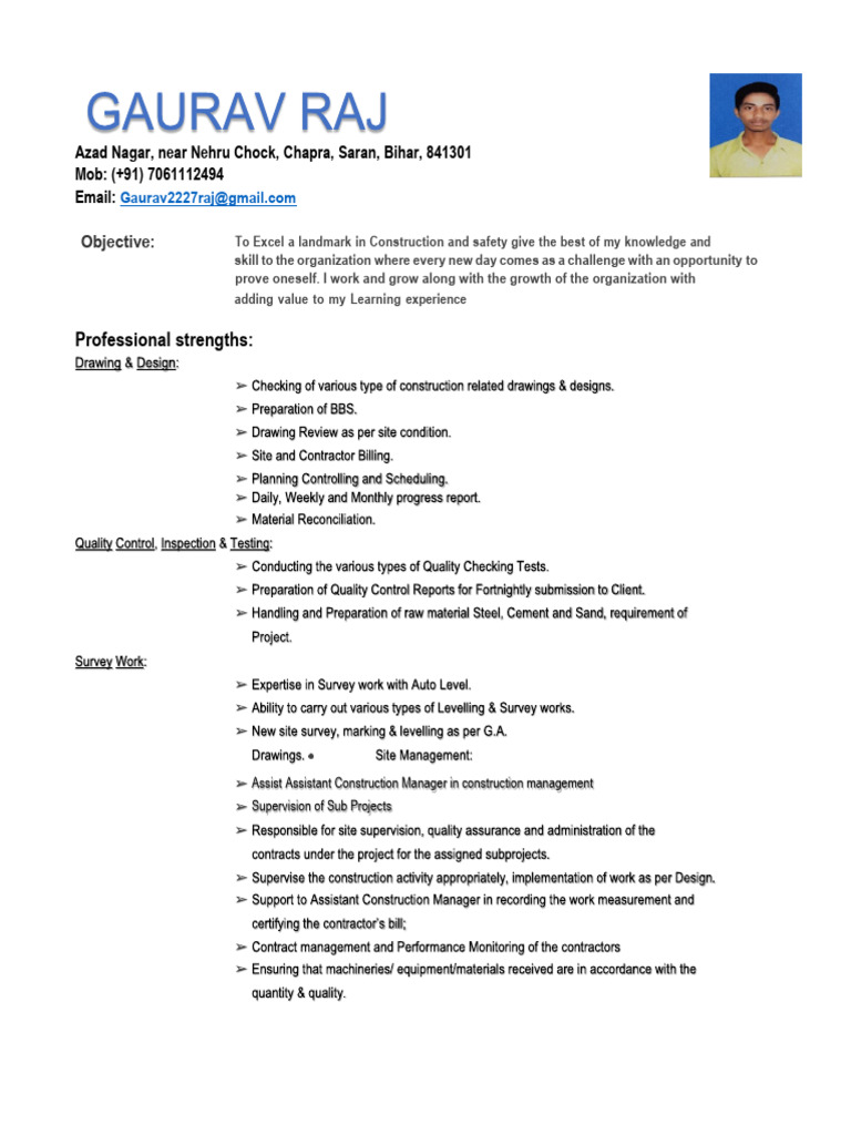 Civil Engineer Resume: Gaurav Raj | PDF
