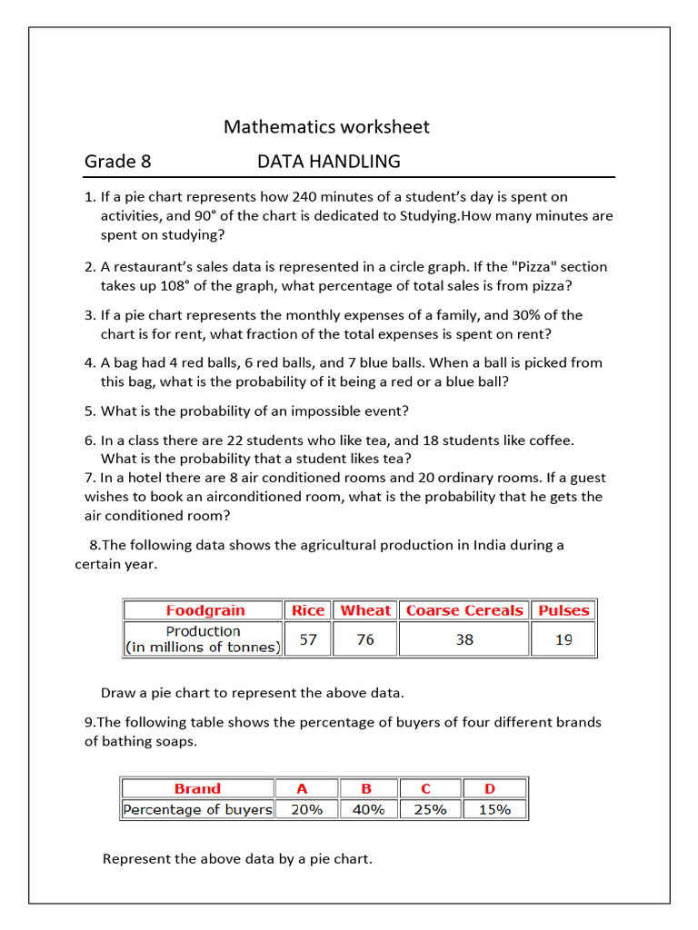 Grade 8 Data Handling Worksheet | PDF