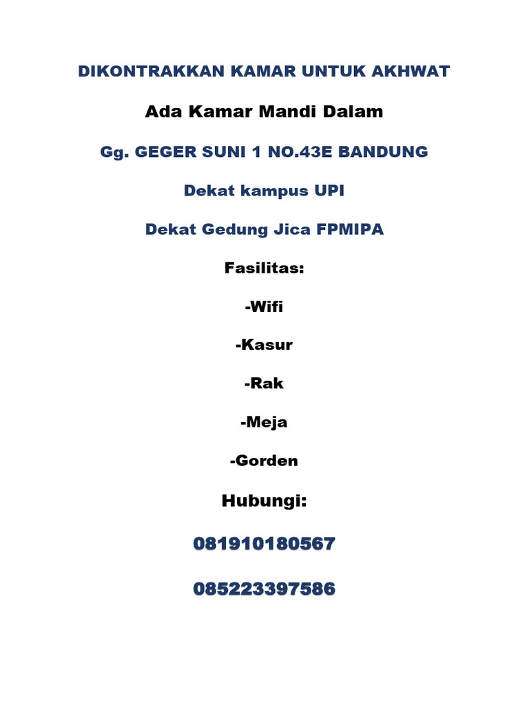 Brosur Kos Bandung Salsa | PDF