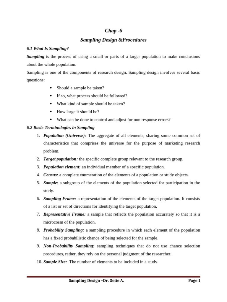 Chap- 6 Sampling Design | PDF | Sampling (Statistics) | Sample Size ...