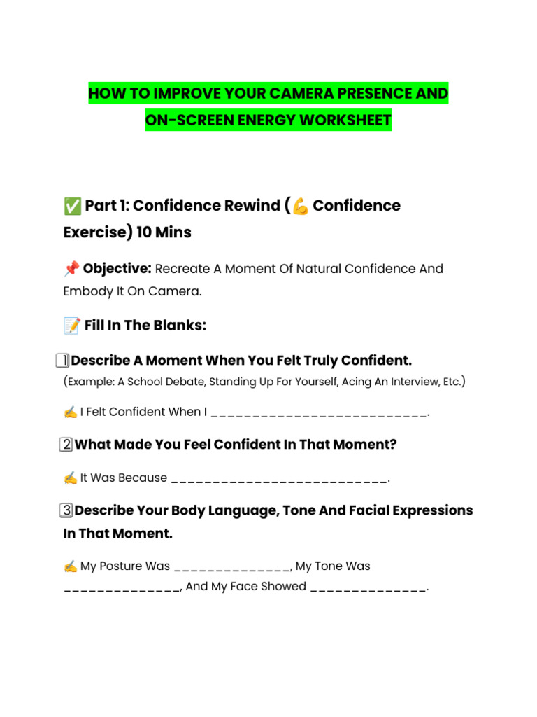 How To Improve Your Camera Presence and On-Screen Energy | PDF | Body ...