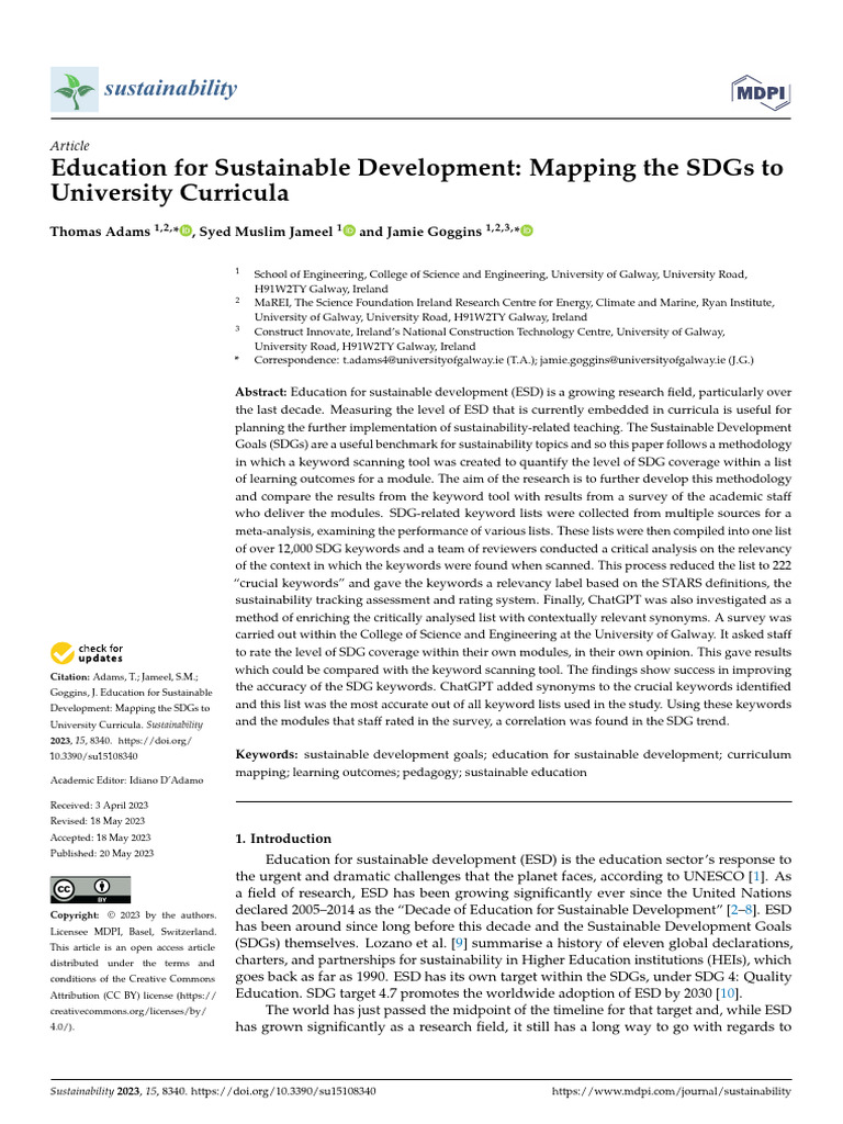 Education For Sustainable Development Mapping The Sdgs To 4dnexw5p ...