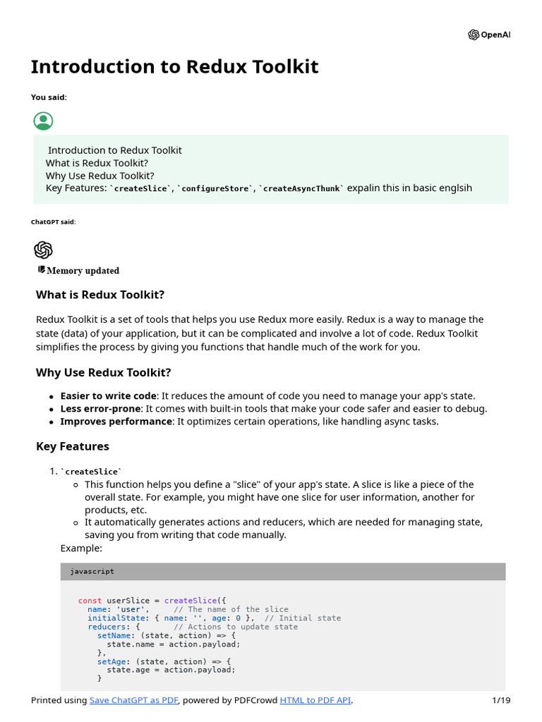 Introduction To Redux Toolkit | PDF | Java Script | Software