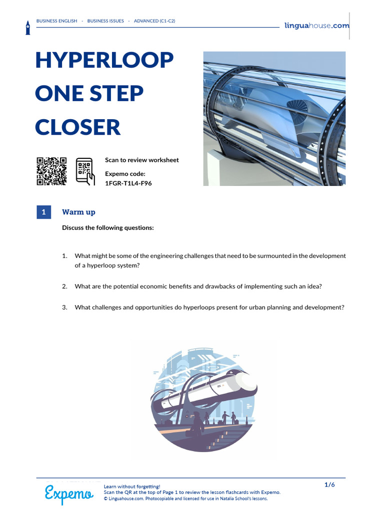 Hyperloop One Step Closer British English Teacher C1 C2 | PDF | Hyperloop | Transport