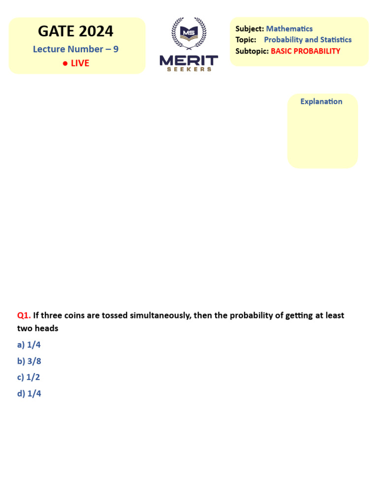 LECTURE 9 BASIC PROBABILITY | PDF | Probability And Statistics | Mathematics