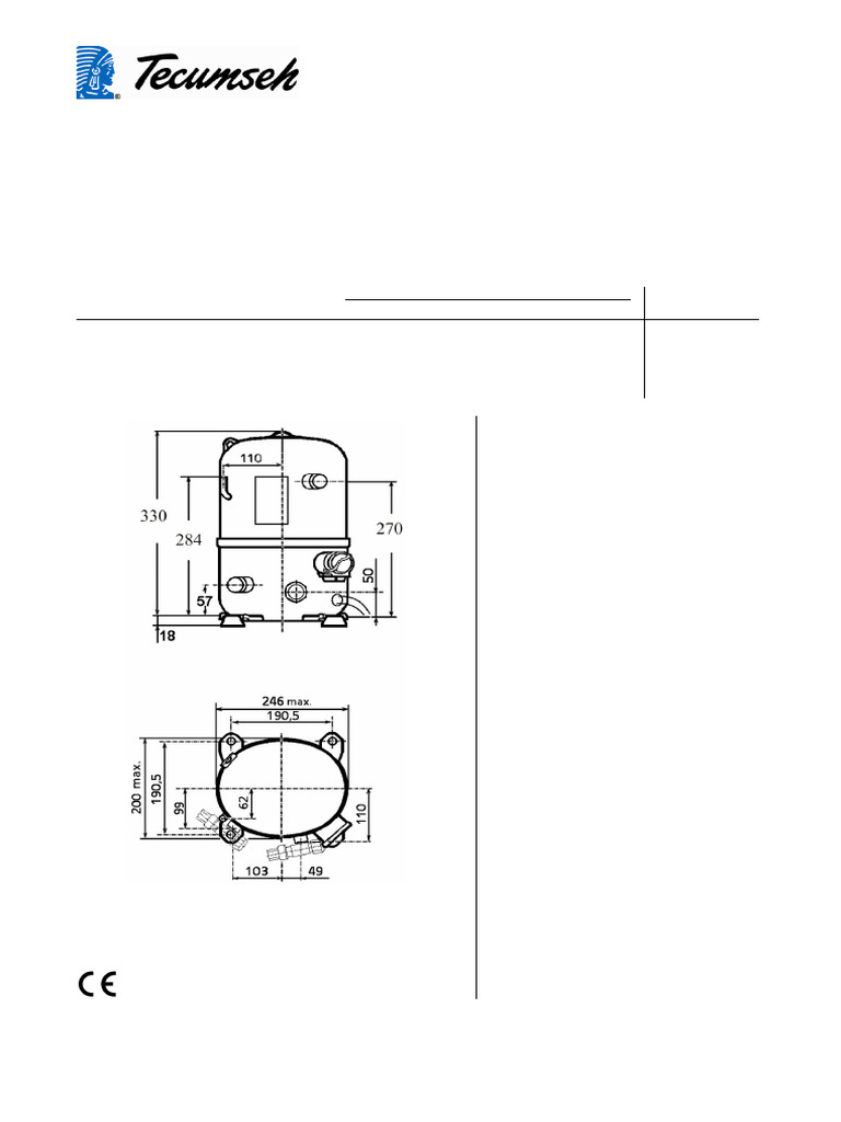 Technical Specifications Tecumseh Compressor 1.5HP R134A MHBP FH4518Y V ...