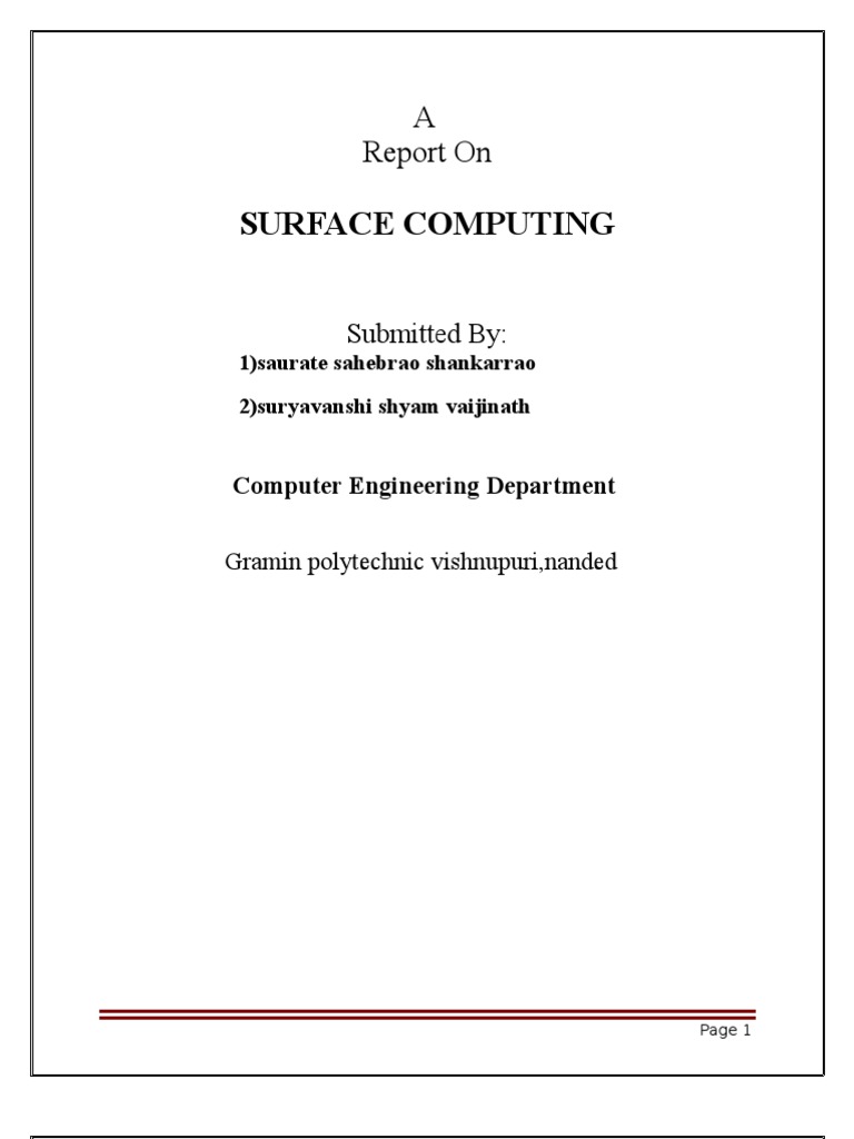 Surface Computing Final Report | PDF | Touchscreen | Graphical User Interfaces