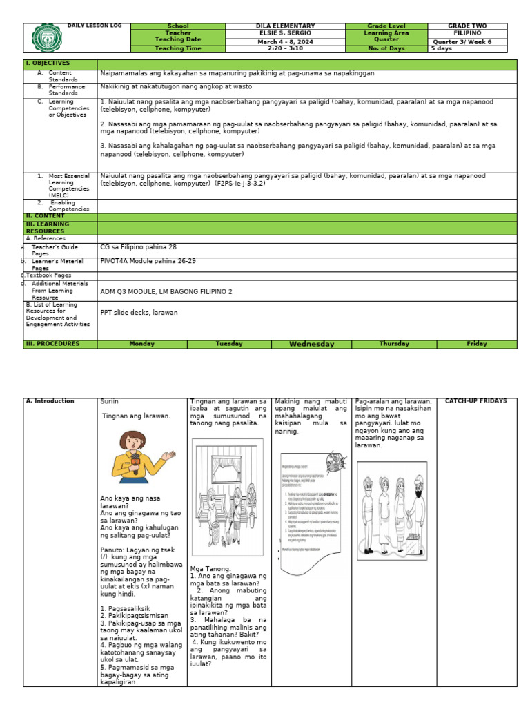 Q3 Filipino2 DLL Week6 | PDF