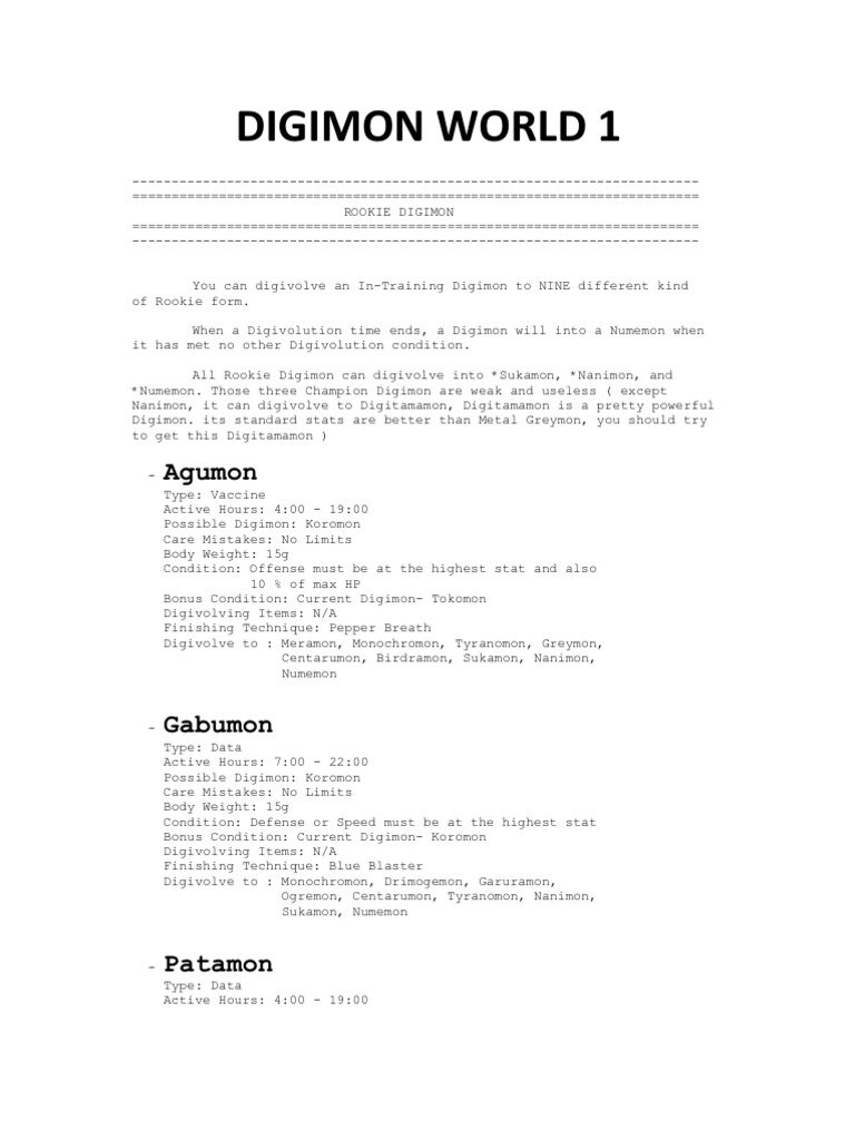 Digimon World 1 Evolution | PDF | Nature