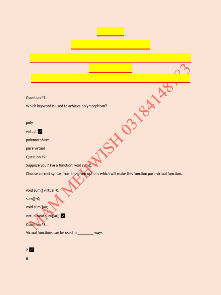 CS304P Quiz 16 Finals 24-01-2024 Mam Mehwish | PDF | C++ | Class ...