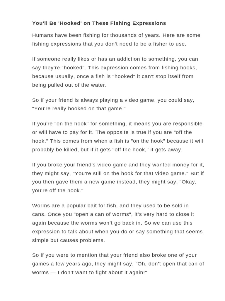 You'll Be 'Hooked' on These Fishing Expressions | PDF