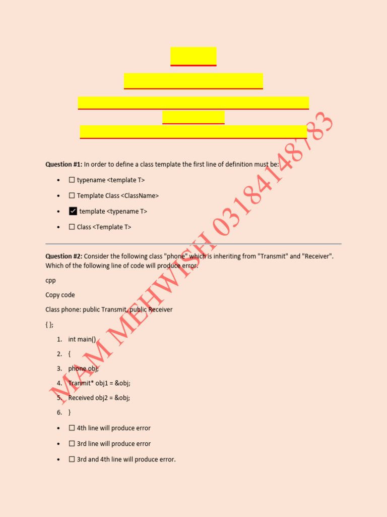 CS304 Quiz 4 Finals 22-01-2024 Mam Mehwish | PDF | Parameter (Computer Programming) | Class ...