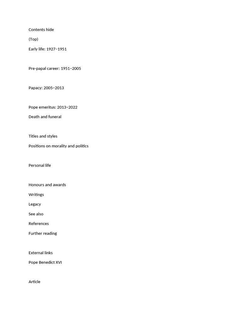 Contents hide-- | PDF | Pope Benedict Xvi | Pope