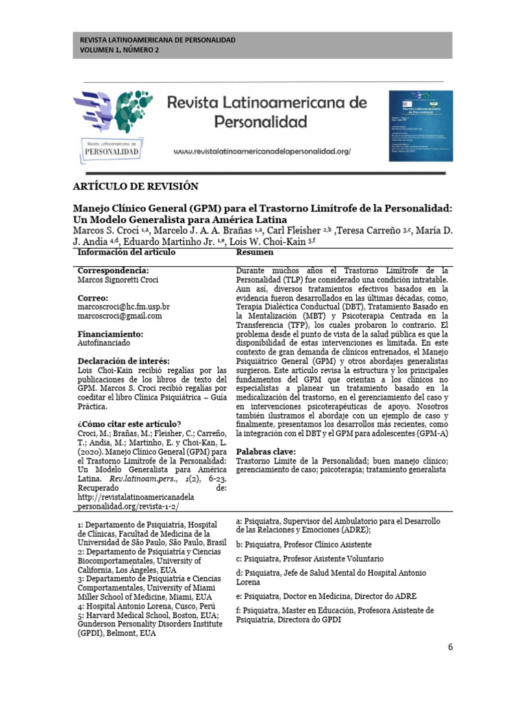 Manejo Clínico General (GPM) para El Trastorno Limítrofe de La ...