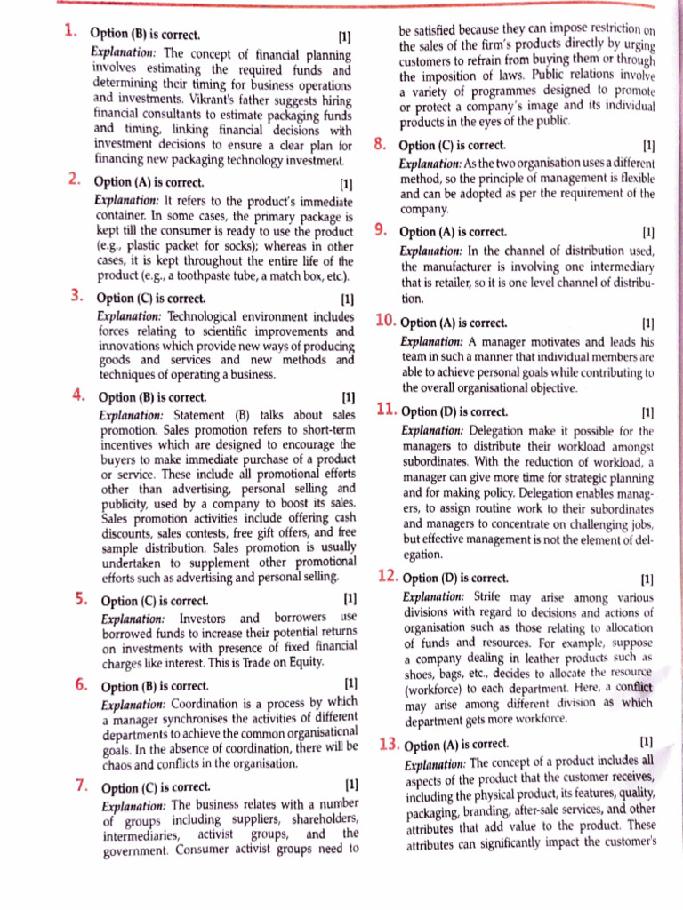 Sample Paper 5 Answer Key | PDF | Incentive | Investing