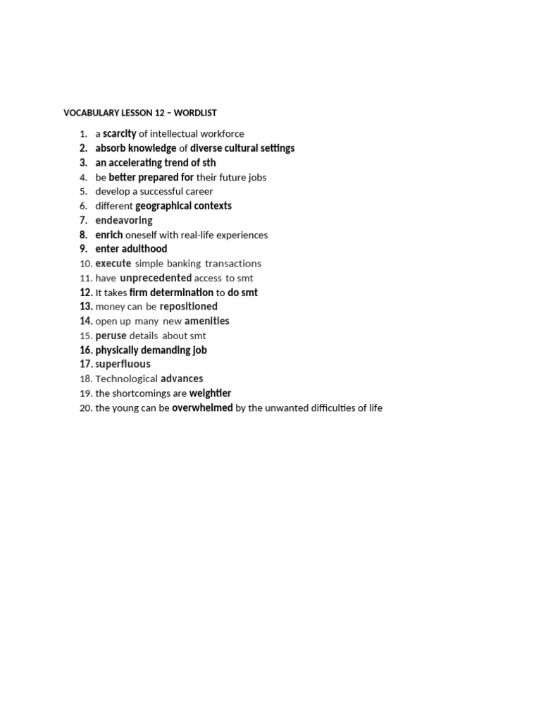 Vocabulary Lesson 12 - Wordlist | PDF