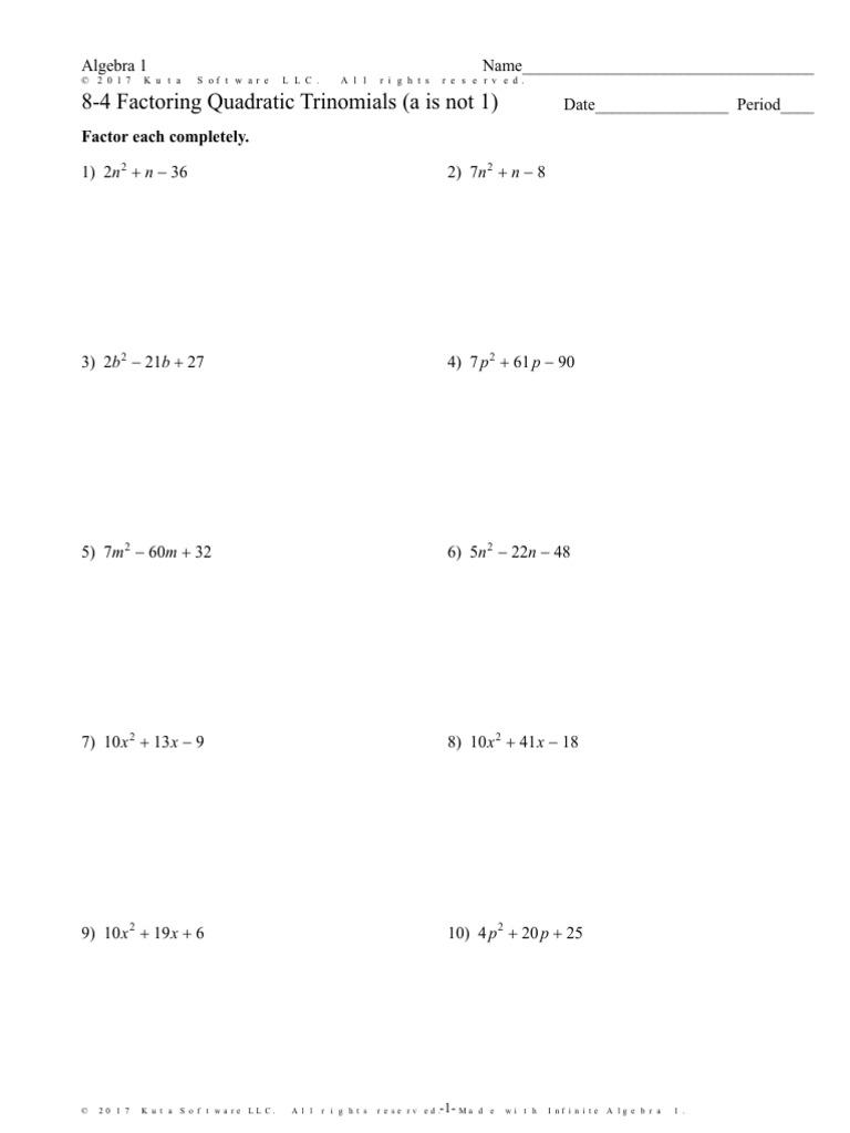8-4 Factoring Quadratic Trinomials A Is Not 1 | PDF