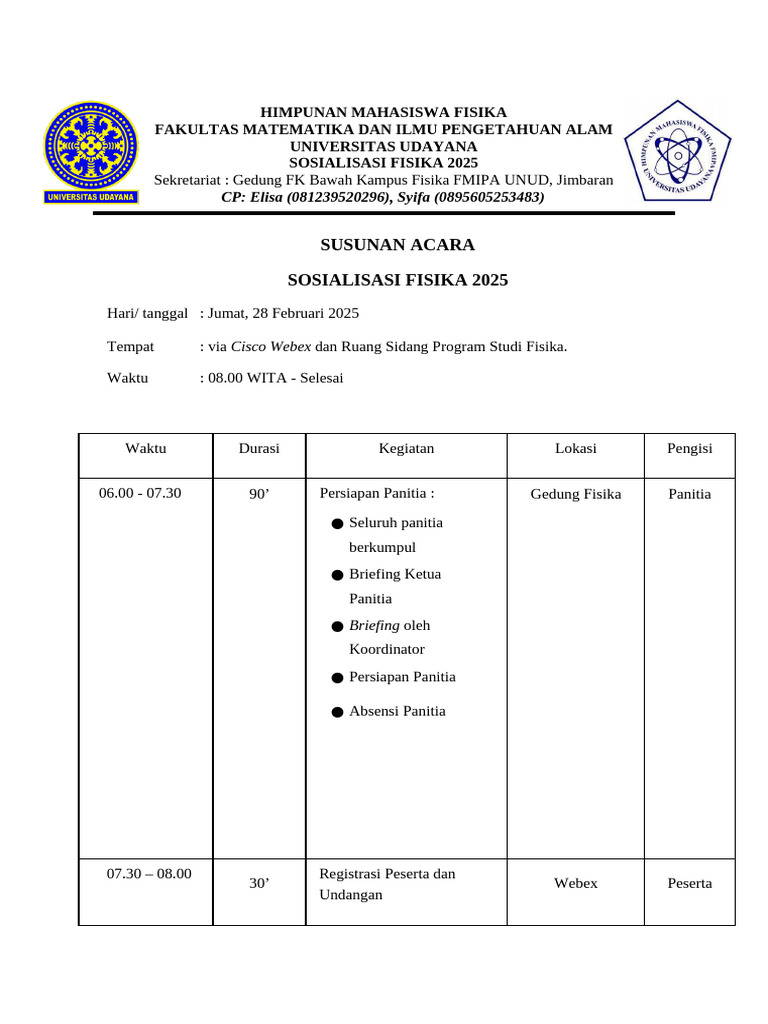 Susunan Acara Sosialisasi Fisika 2025 | PDF