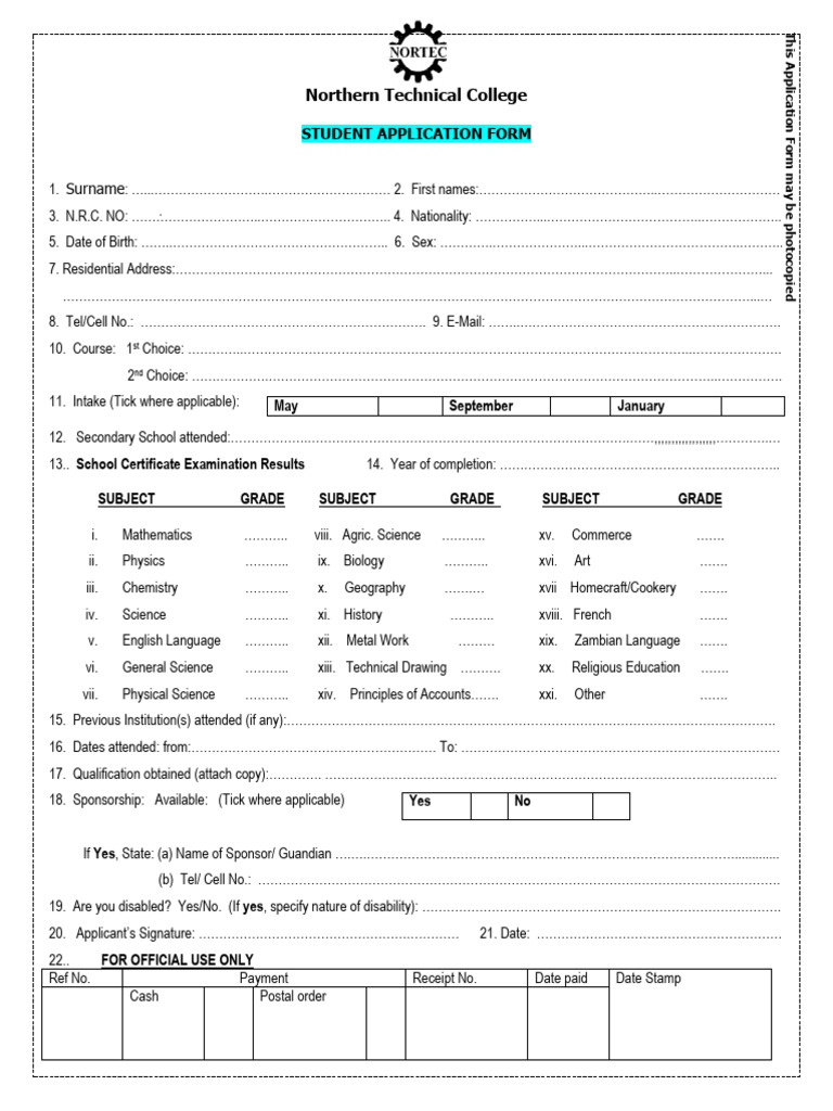 Student Application Form | PDF