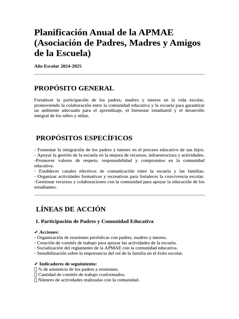 Plan Anual APMAE 2024-2025 | PDF | Escuelas | Comunidad