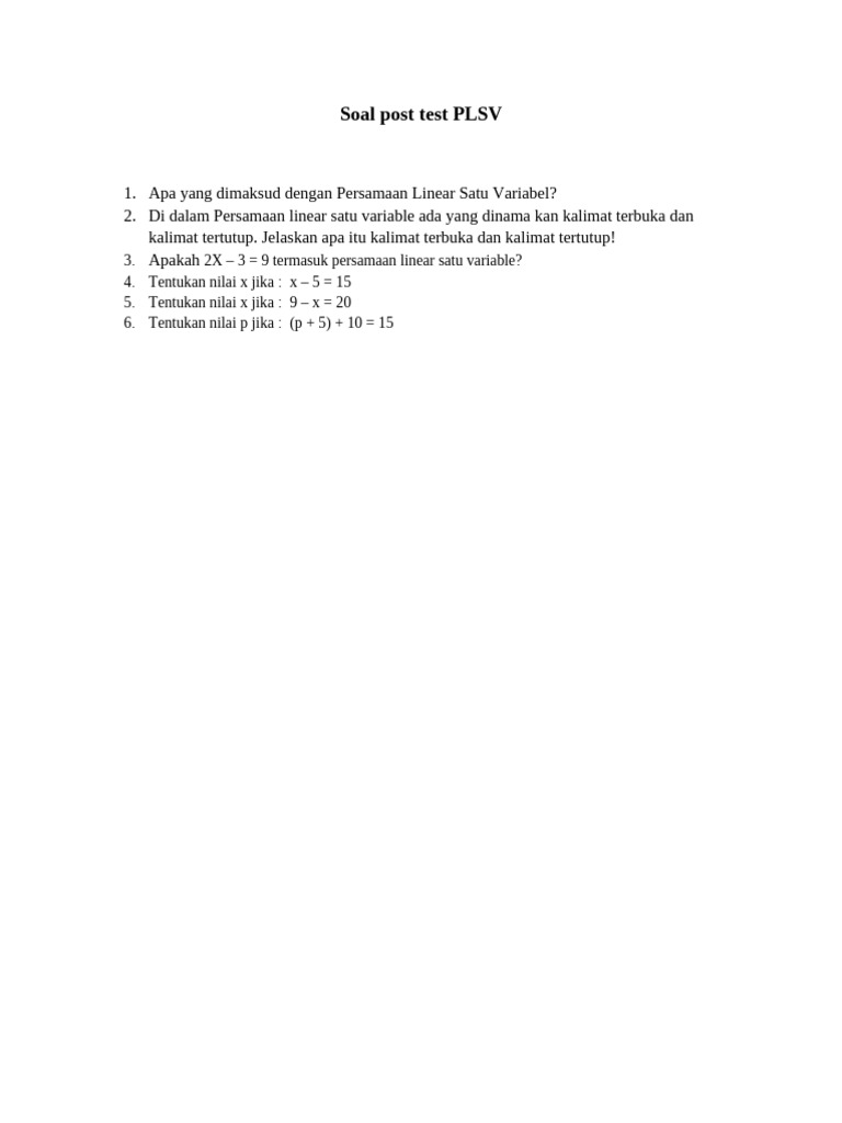 Soal Post Test PLSV | PDF