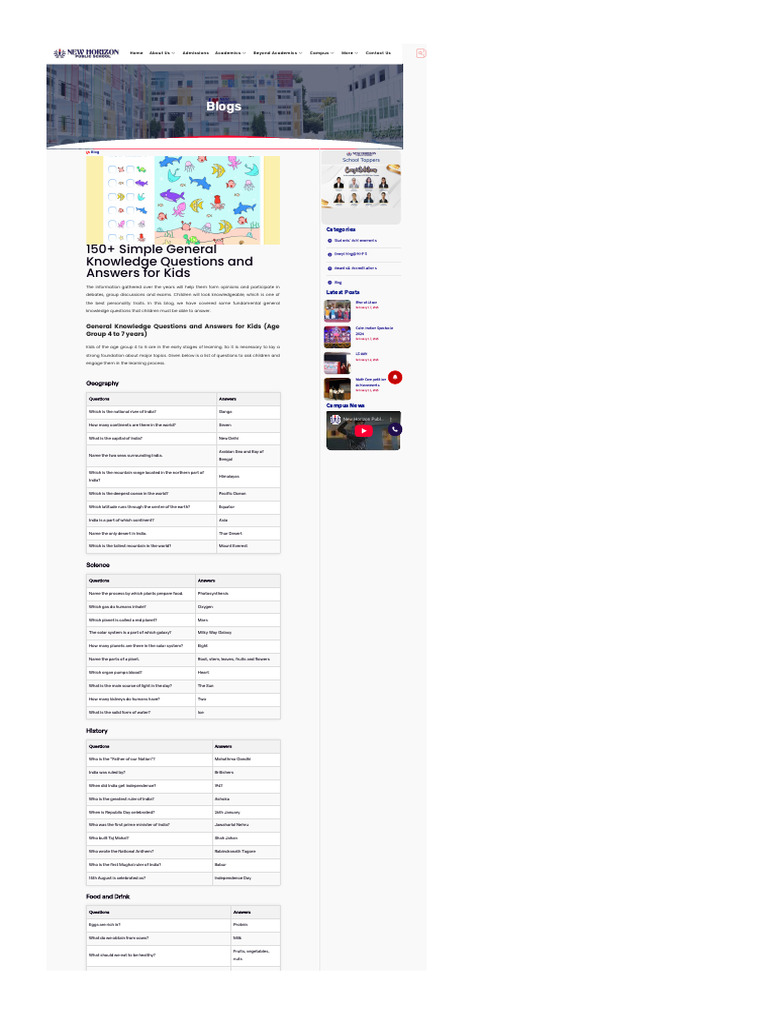 Nhps in Blog General Knowledge Questions For Kids ... | PDF | Foods | Drink