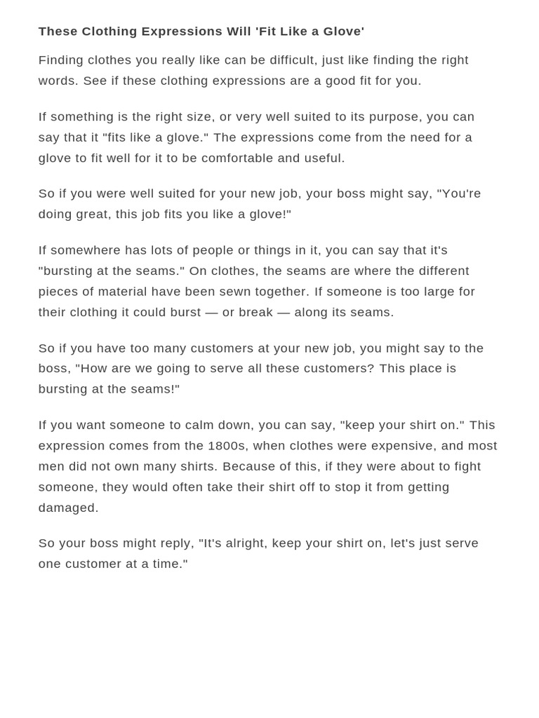 These Clothing Expressions Will 'Fit Like A Glove' | PDF