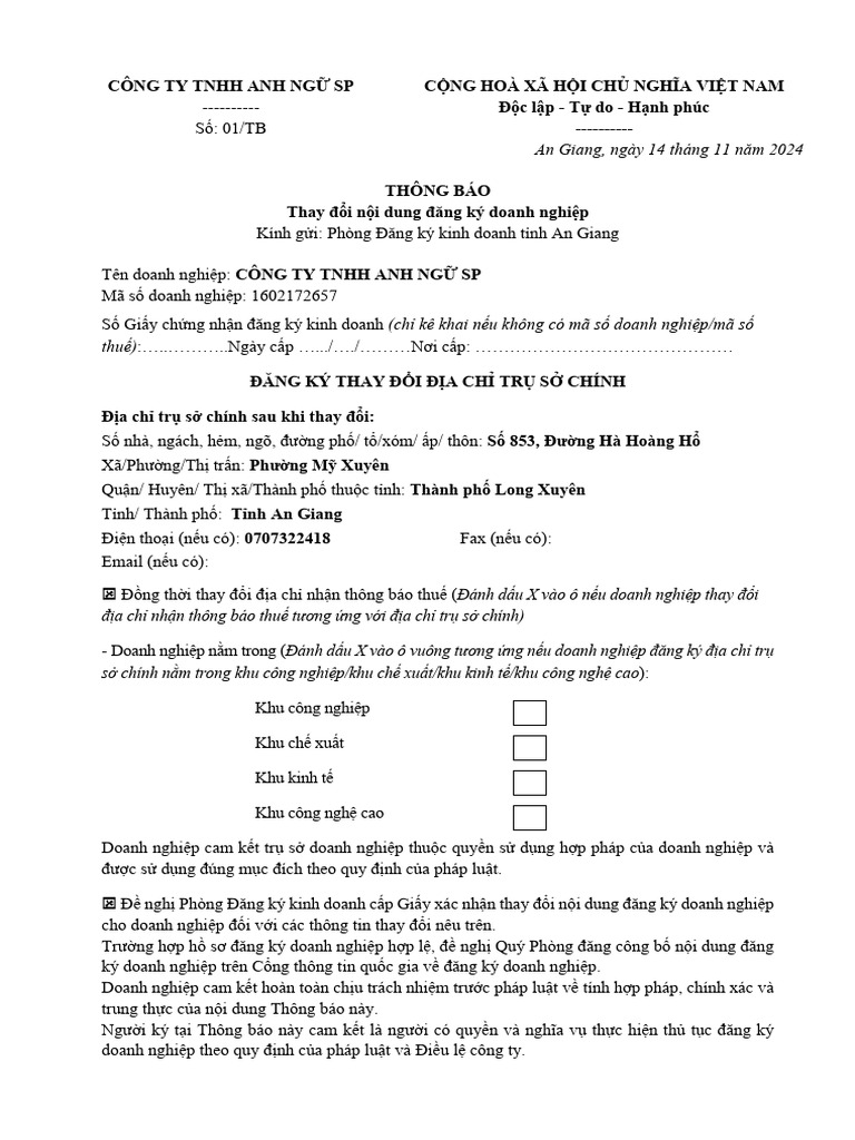 Thong Bao Thay Doi | PDF