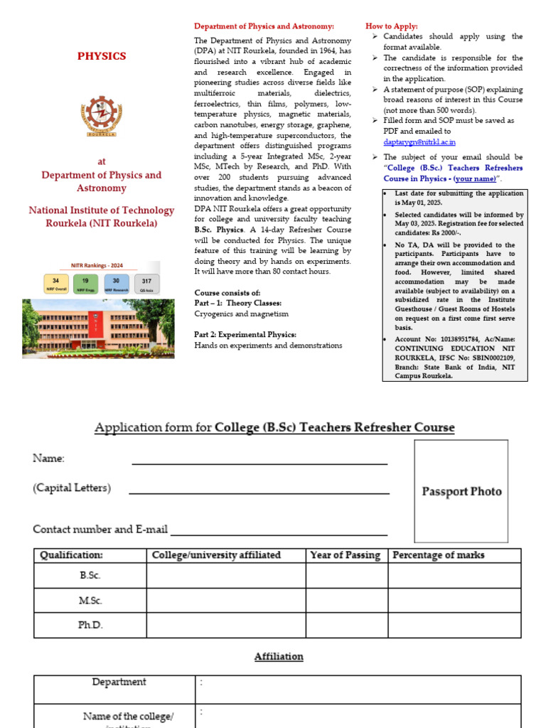 BSC Teachers Refresher Course NITR 2025 | PDF | Physics | Physical Sciences