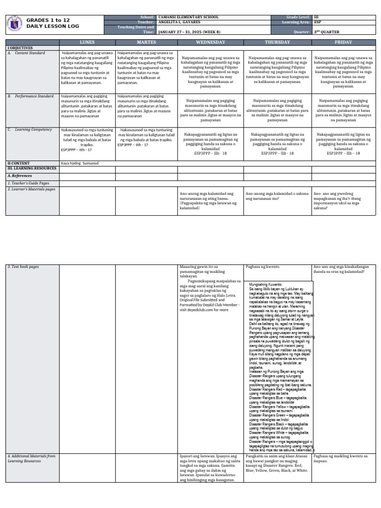 DLL - Esp 3 - Q3 - W8 | PDF